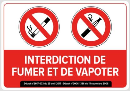 Sticker autocollant interdiction défense de fumer ou vapoter décret ...